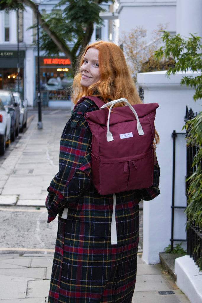 100% Recycled Sustainable Backpacks | Burgundy | Kind Bag London